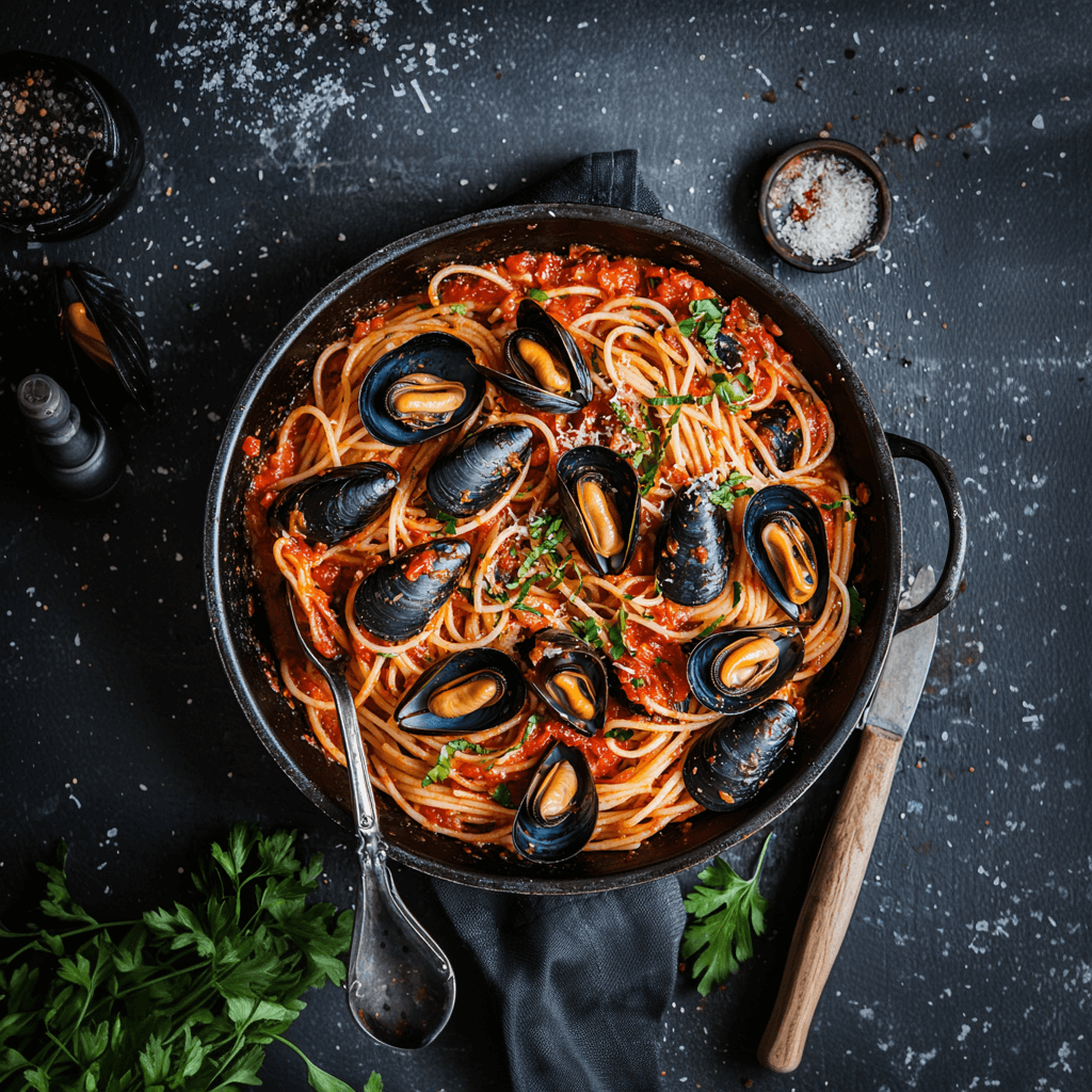 How To Make Spaghetti With Mussels In Red Sauce | Pasquale Sciarappa ...